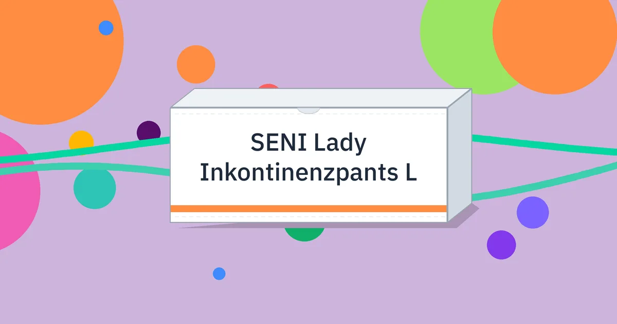 Symbolbild: Packung mit der Aufschrift SENI Lady Inkontinenzpants L (PZN 18168562) – Verfügbarkeit und Bezug in Apotheken in Frankfurt am Main