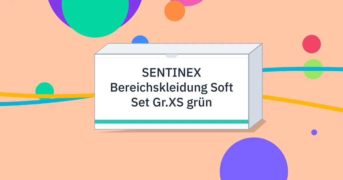Symbolbild: Packung mit der Aufschrift SENTINEX Bereichskleidung Soft Set Gr.XS grün (PZN 09737498) – Verfügbarkeit und Bezug in Apotheken in Frankfurt am Main