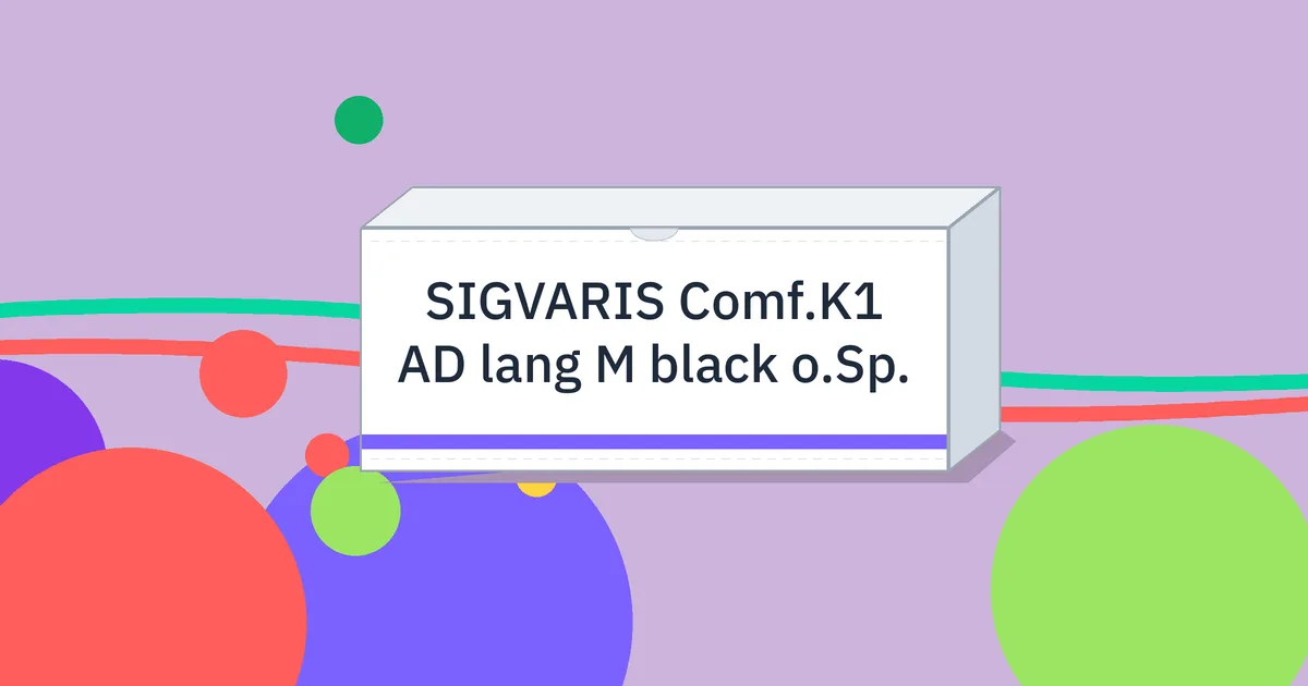 Symbolbild: Packung mit der Aufschrift SIGVARIS Comf.K1 AD lang M black o.Sp. (PZN 17041380) – Verfügbarkeit und Bezug in Apotheken in Frankfurt am Main