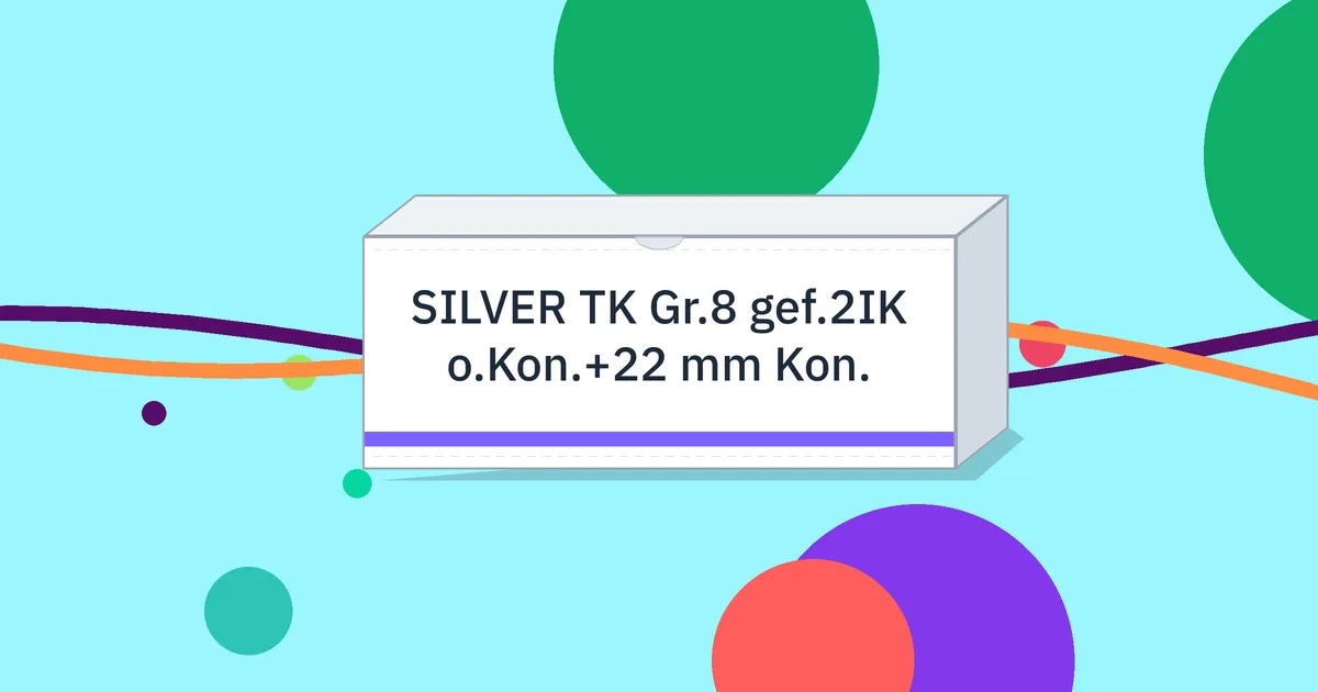 Symbolbild: Packung mit der Aufschrift SILVER TK Gr.8 gef.2IK o.Kon.+22 mm Kon. (PZN 10317382) – Verfügbarkeit und Bezug in Apotheken in Frankfurt am Main