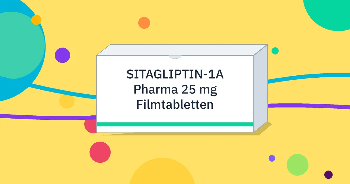 Symbolbild: Packung mit der Aufschrift SITAGLIPTIN-1A Pharma 25 mg Filmtabletten (PZN 17816214) – Verfügbarkeit und Bezug in Apotheken in Frankfurt am Main