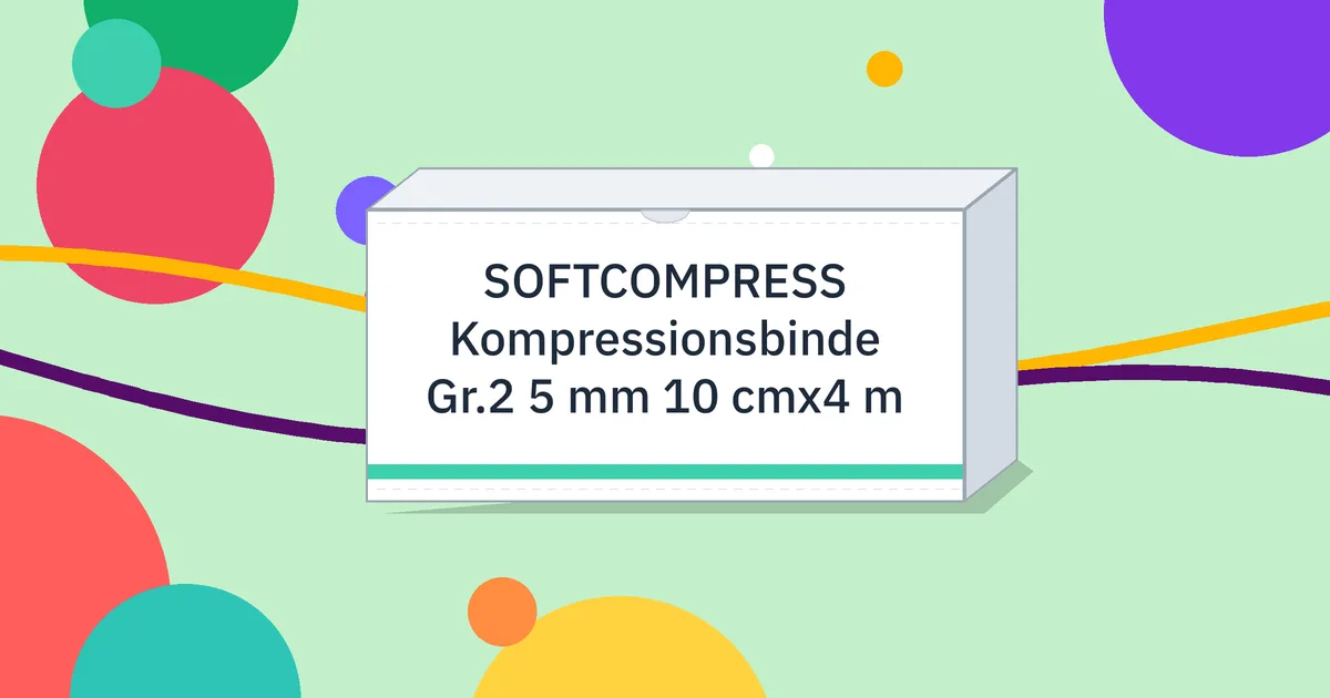 Symbolbild: Packung mit der Aufschrift SOFTCOMPRESS Kompressionsbinde Gr.2 5 mm 10 cmx4 m (PZN 13506066) – Verfügbarkeit und Bezug in Apotheken in Frankfurt am Main