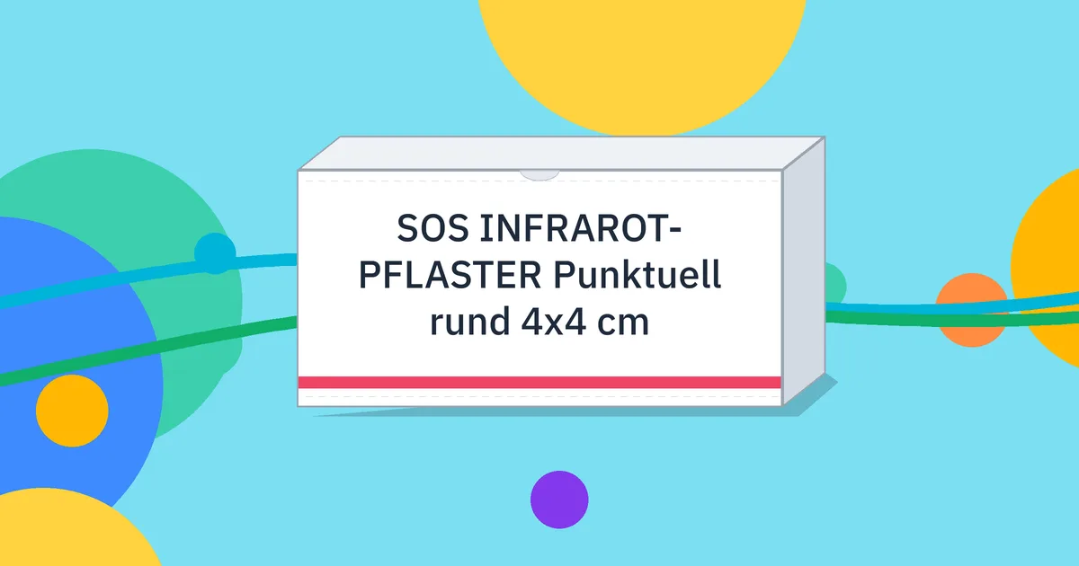 Symbolbild: Packung mit der Aufschrift SOS INFRAROT-PFLASTER Punktuell rund 4x4 cm (PZN 18337941) – Verfügbarkeit und Bezug in Apotheken in Frankfurt am Main