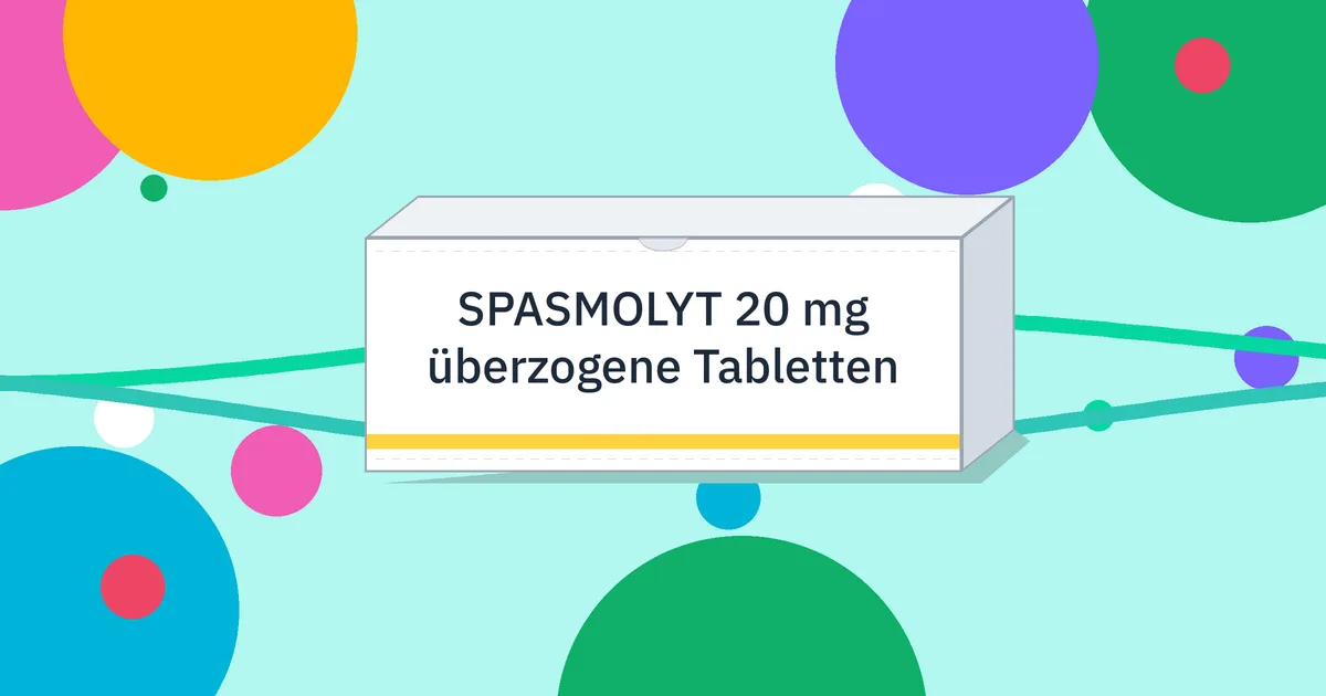 Symbolbild: Packung mit der Aufschrift SPASMOLYT 20 mg überzogene Tabletten (PZN 03843667) – Verfügbarkeit und Bezug in Apotheken in Frankfurt am Main