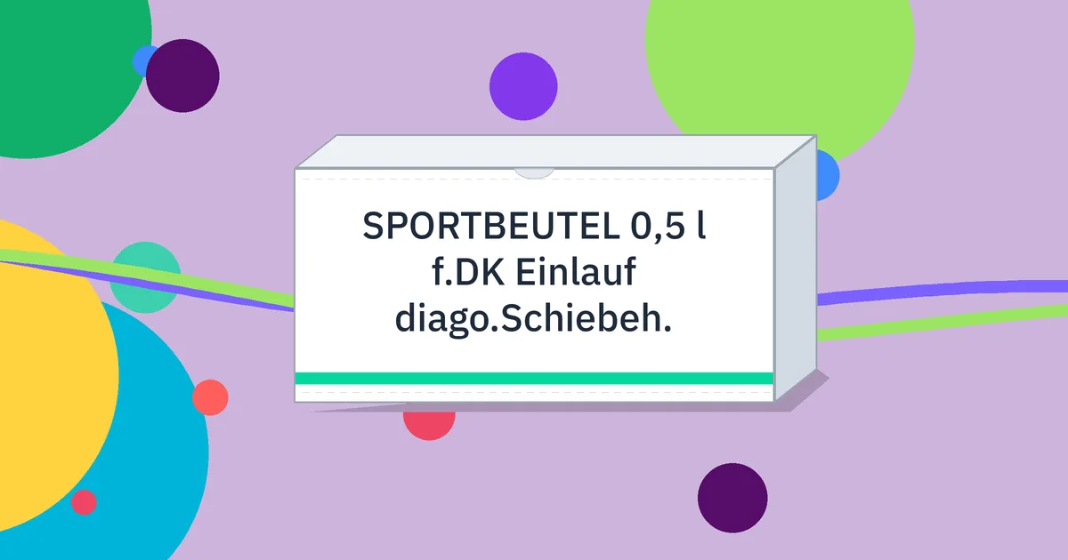 Symbolbild: Packung mit der Aufschrift SPORTBEUTEL 0,5 l f.DK Einlauf diago.Schiebeh. (PZN 05358002) – Verfügbarkeit und Bezug in Apotheken in Frankfurt am Main