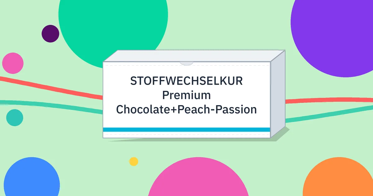 Symbolbild: Packung mit der Aufschrift STOFFWECHSELKUR Premium Chocolate+Peach-Passion (PZN 14044395) – Verfügbarkeit und Bezug in Apotheken in Frankfurt am Main