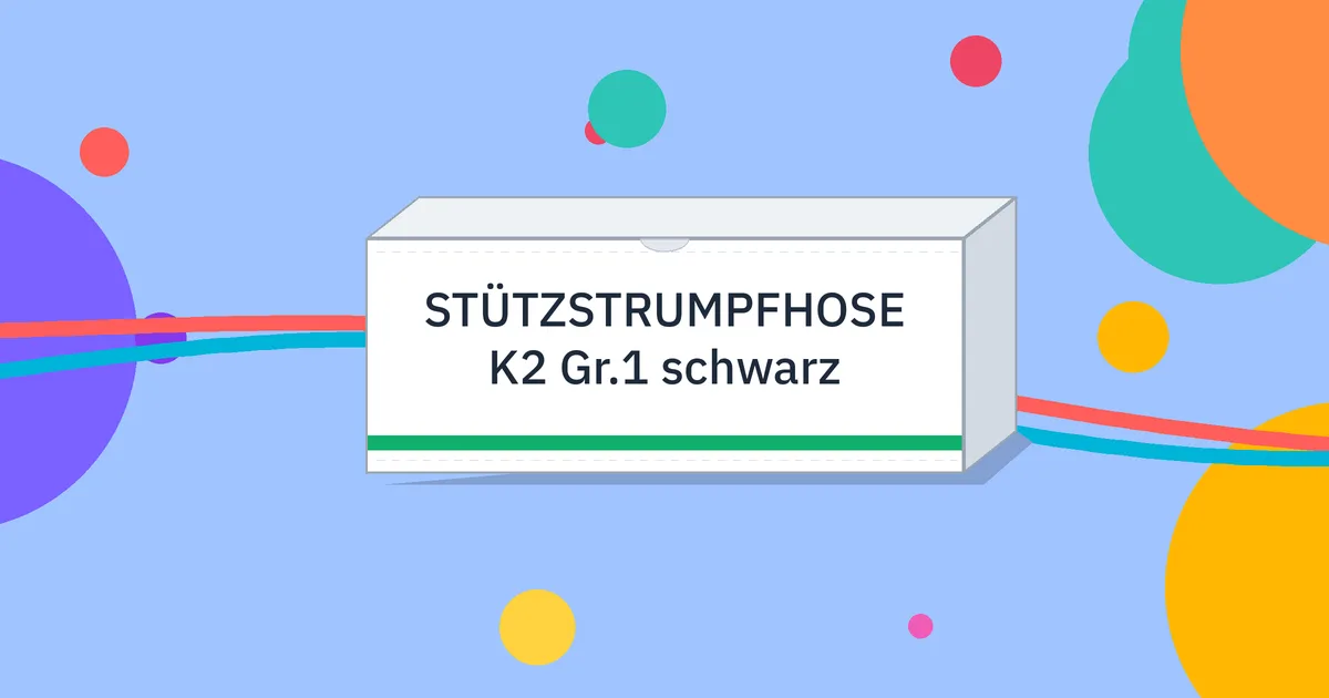 Symbolbild: Packung mit der Aufschrift STÜTZSTRUMPFHOSE K2 Gr.1 schwarz (PZN 01978541) – Verfügbarkeit und Bezug in Apotheken in Frankfurt am Main