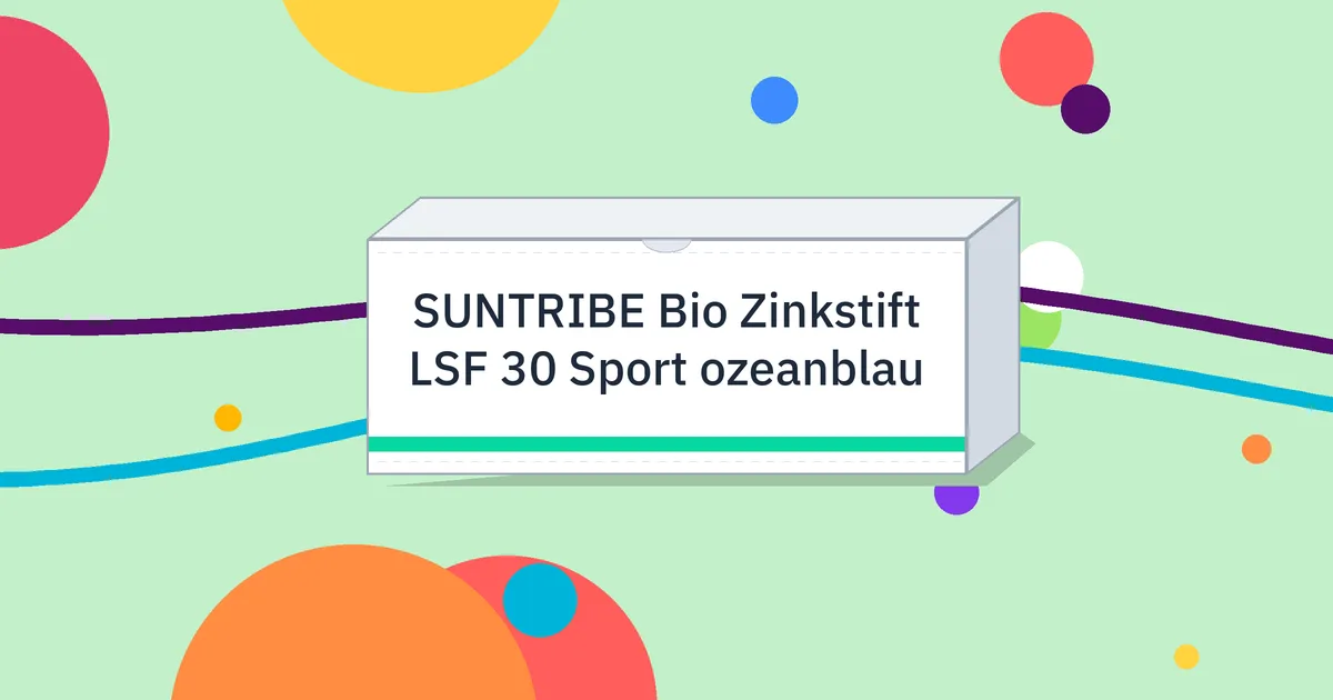 Symbolbild: Packung mit der Aufschrift SUNTRIBE Bio Zinkstift LSF 30 Sport ozeanblau (PZN 16703169) – Verfügbarkeit und Bezug in Apotheken in Frankfurt am Main