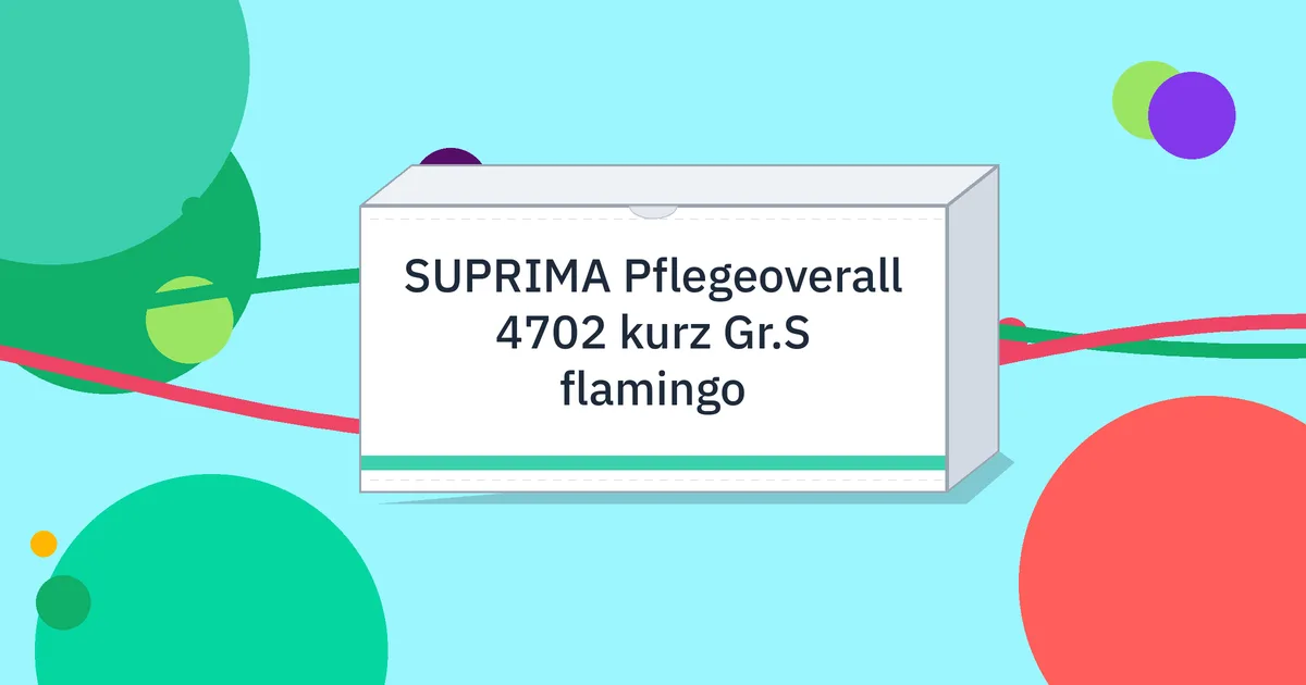 Symbolbild: Packung mit der Aufschrift SUPRIMA Pflegeoverall 4702 kurz Gr.S flamingo (PZN 09376830) – Verfügbarkeit und Bezug in Apotheken in Frankfurt am Main
