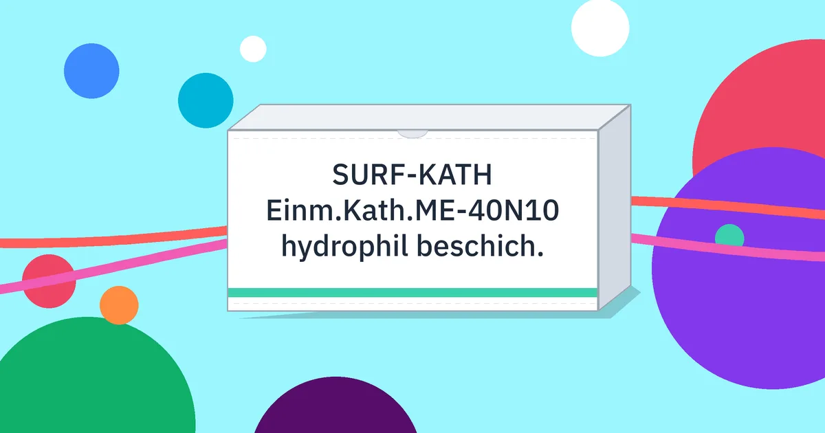 Symbolbild: Packung mit der Aufschrift SURF-KATH Einm.Kath.ME-40N10 hydrophil beschich. (PZN 05549498) – Verfügbarkeit und Bezug in Apotheken in Frankfurt am Main