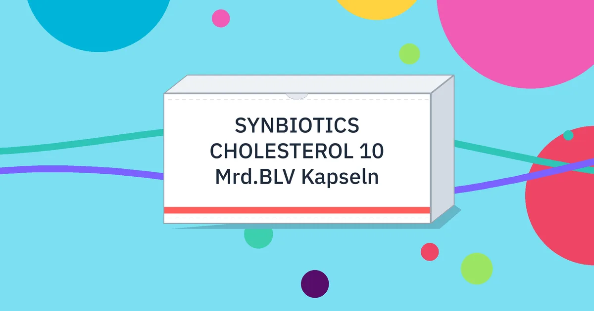 Symbolbild: Packung mit der Aufschrift SYNBIOTICS CHOLESTEROL 10 Mrd.BLV Kapseln (PZN 17307777) – Verfügbarkeit und Bezug in Apotheken in Frankfurt am Main