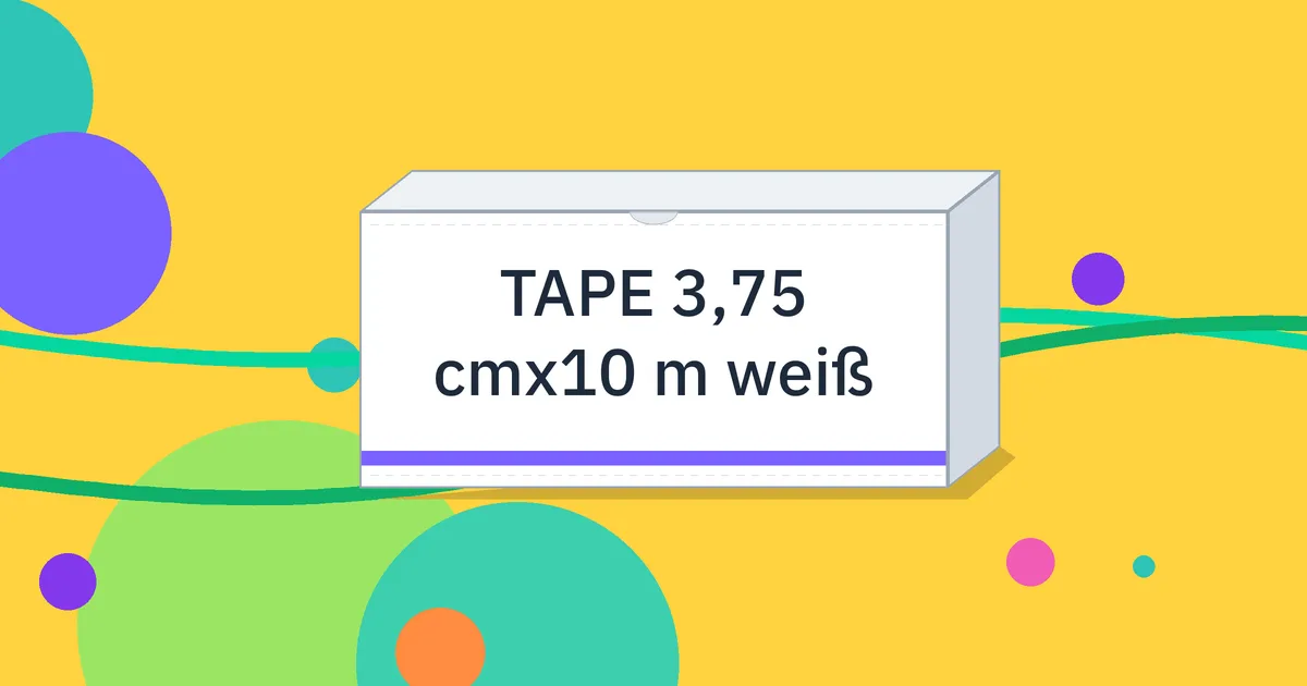 Symbolbild: Packung mit der Aufschrift TAPE 3,75 cmx10 m weiß (PZN 10809659) – Verfügbarkeit und Bezug in Apotheken in Frankfurt am Main