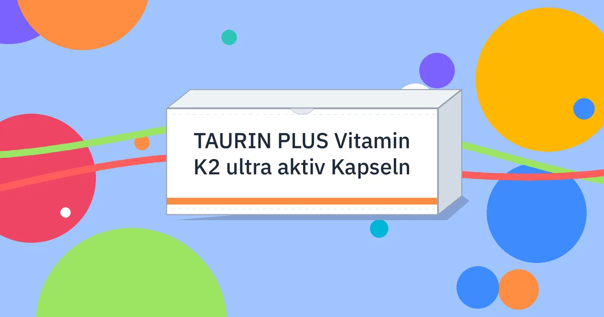 Symbolbild: Packung mit der Aufschrift TAURIN PLUS Vitamin K2 ultra aktiv Kapseln (PZN 18825439) – Verfügbarkeit und Bezug in Apotheken in Frankfurt am Main