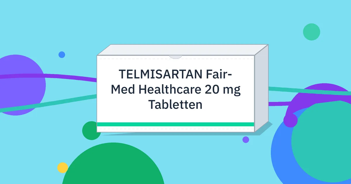 Symbolbild: Packung mit der Aufschrift TELMISARTAN Fair-Med Healthcare 20 mg Tabletten (PZN 13245944) – Verfügbarkeit und Bezug in Apotheken in Frankfurt am Main