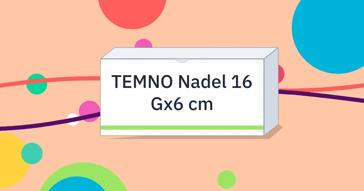 Symbolbild: Packung mit der Aufschrift TEMNO Nadel 16 Gx6 cm (PZN 18764620) – Verfügbarkeit und Bezug in Apotheken in Frankfurt am Main