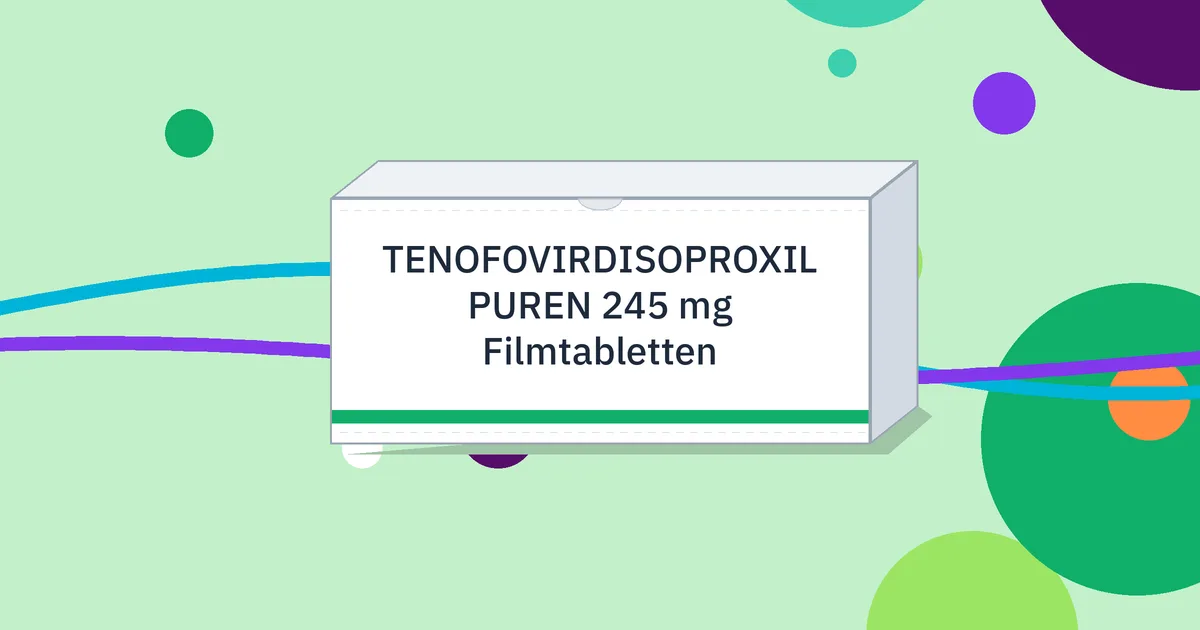 Symbolbild: Packung mit der Aufschrift TENOFOVIRDISOPROXIL PUREN 245 mg Filmtabletten (PZN 19372388) – Verfügbarkeit und Bezug in Apotheken in Frankfurt am Main