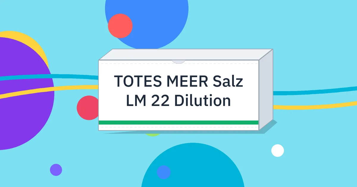 Symbolbild: Packung mit der Aufschrift TOTES MEER Salz LM 22 Dilution (PZN 13226326) – Verfügbarkeit und Bezug in Apotheken in Frankfurt am Main