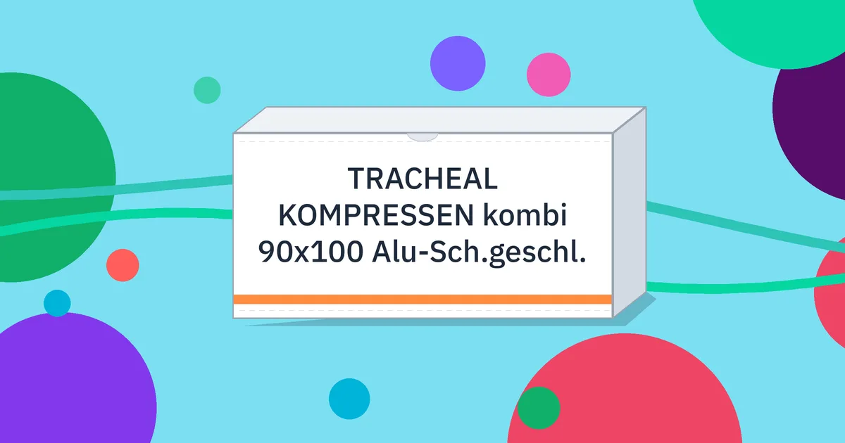 Symbolbild: Packung mit der Aufschrift TRACHEAL KOMPRESSEN kombi 90x100 Alu-Sch.geschl. (PZN 03802817) – Verfügbarkeit und Bezug in Apotheken in Frankfurt am Main