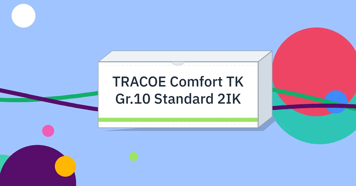 Symbolbild: Packung mit der Aufschrift TRACOE Comfort TK Gr.10 Standard 2IK (PZN 00973412) – Verfügbarkeit und Bezug in Apotheken in Frankfurt am Main