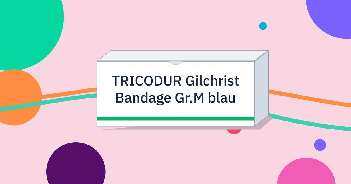 Symbolbild: Packung mit der Aufschrift TRICODUR Gilchrist Bandage Gr.M blau (PZN 01245703) – Verfügbarkeit und Bezug in Apotheken in Frankfurt am Main