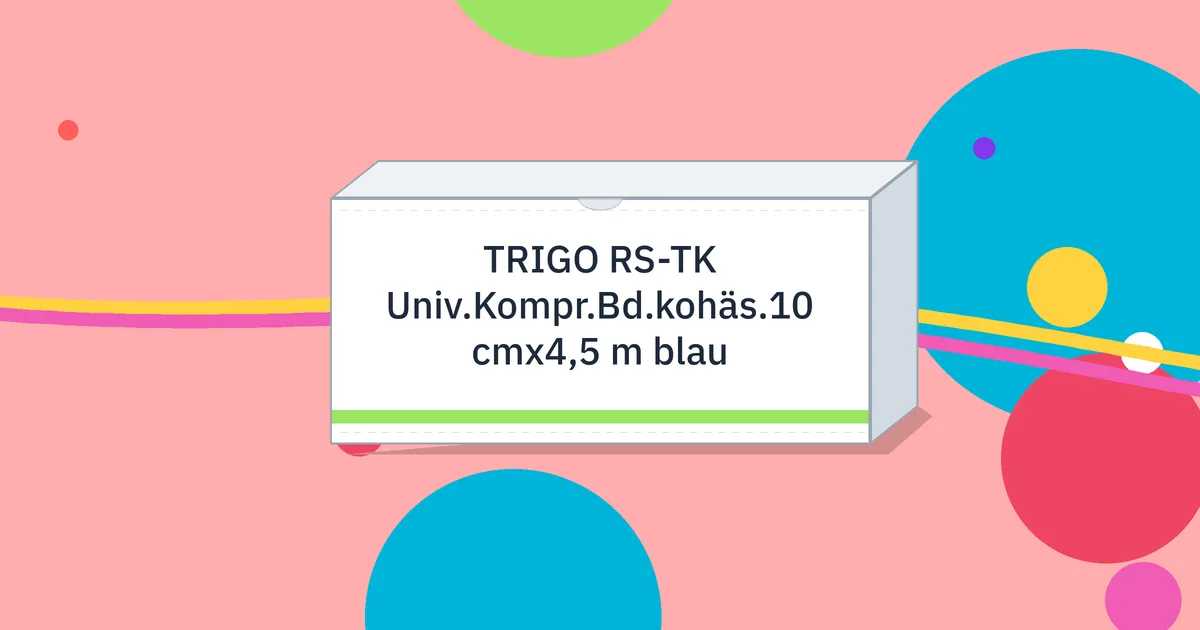 Symbolbild: Packung mit der Aufschrift TRIGO RS-TK Univ.Kompr.Bd.kohäs.10 cmx4,5 m blau (PZN 10818351) – Verfügbarkeit und Bezug in Apotheken in Frankfurt am Main