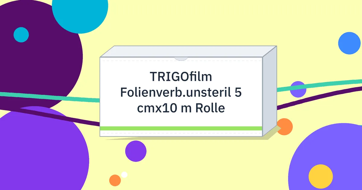 Symbolbild: Packung mit der Aufschrift TRIGOfilm Folienverb.unsteril 5 cmx10 m Rolle (PZN 20342398) – Verfügbarkeit und Bezug in Apotheken in Frankfurt am Main
