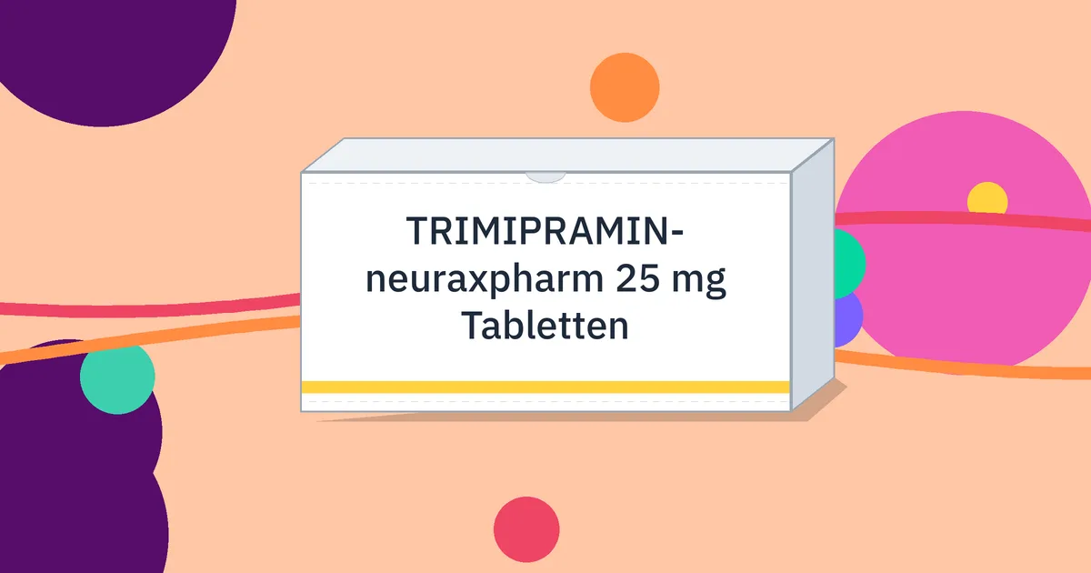 Symbolbild: Packung mit der Aufschrift TRIMIPRAMIN-neuraxpharm 25 mg Tabletten (PZN 03906907) – Verfügbarkeit und Bezug in Apotheken in Frankfurt am Main
