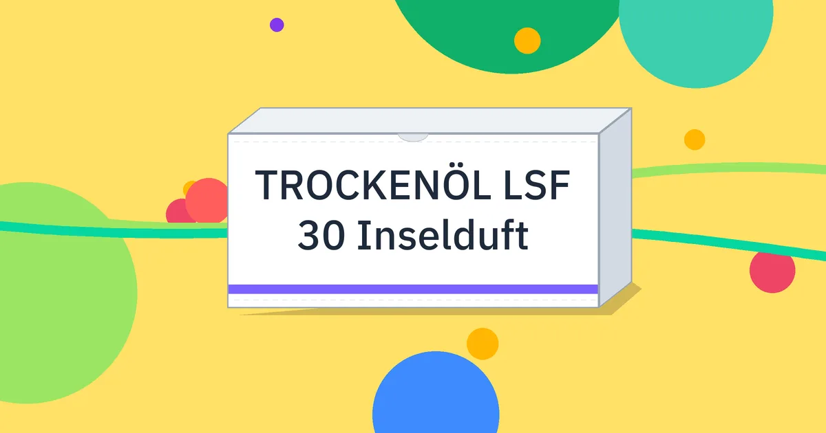 Symbolbild: Packung mit der Aufschrift TROCKENÖL LSF 30 Inselduft (PZN 18016823) – Verfügbarkeit und Bezug in Apotheken in Frankfurt am Main