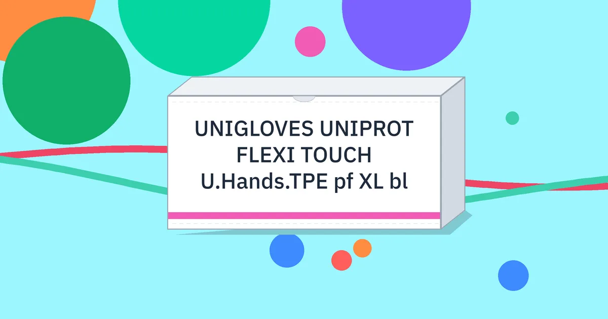 Symbolbild: Packung mit der Aufschrift UNIGLOVES UNIPROT FLEXI TOUCH U.Hands.TPE pf XL bl (PZN 18101150) – Verfügbarkeit und Bezug in Apotheken in Frankfurt am Main