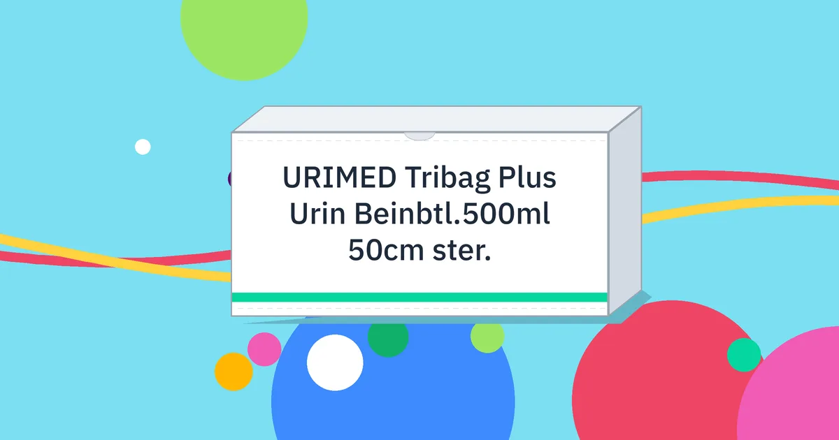 Symbolbild: Packung mit der Aufschrift URIMED Tribag Plus Urin Beinbtl.500ml 50cm ster. (PZN 05015934) – Verfügbarkeit und Bezug in Apotheken in Frankfurt am Main
