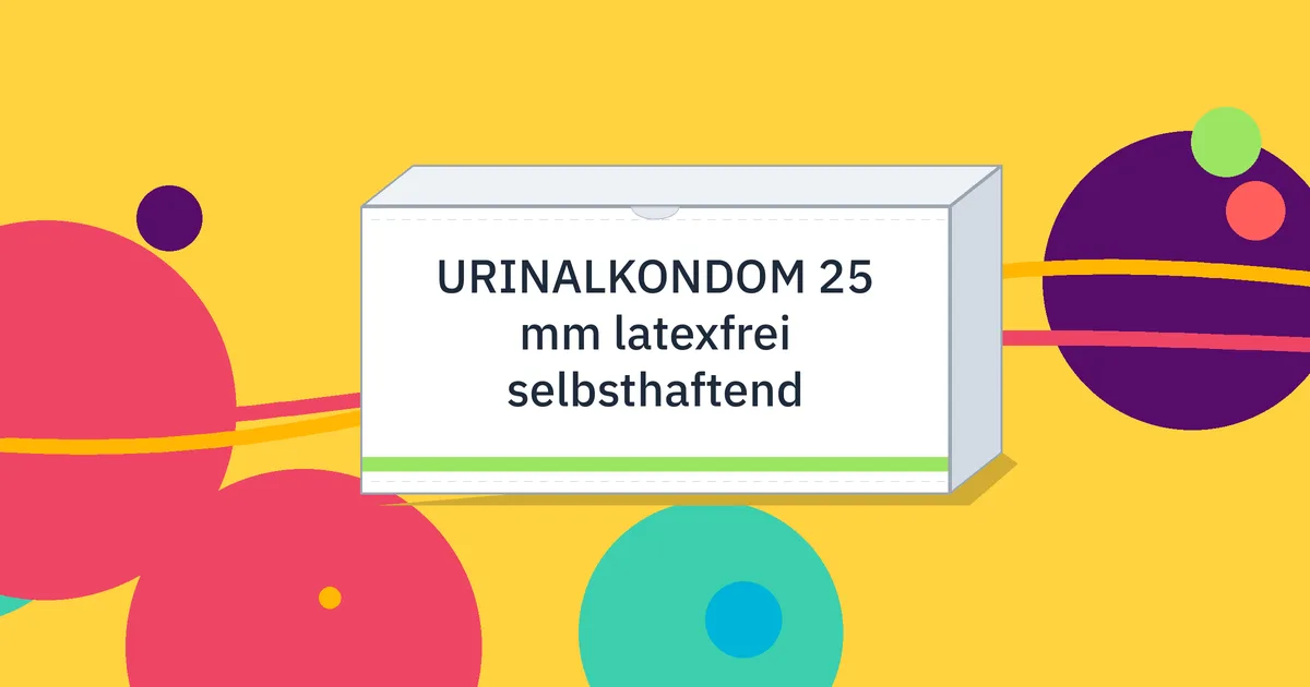 Symbolbild: Packung mit der Aufschrift URINALKONDOM 25 mm latexfrei selbsthaftend (PZN 11351027) – Verfügbarkeit und Bezug in Apotheken in Frankfurt am Main