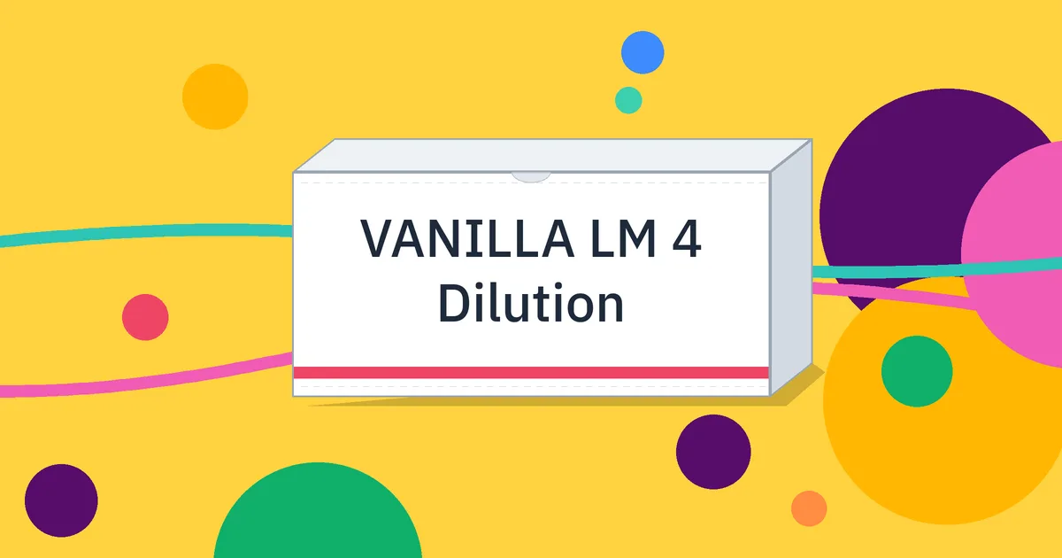 Symbolbild: Packung mit der Aufschrift VANILLA LM 4 Dilution (PZN 13263310) – Verfügbarkeit und Bezug in Apotheken in Frankfurt am Main
