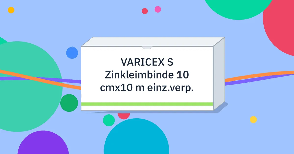 Symbolbild: Packung mit der Aufschrift VARICEX S Zinkleimbinde 10 cmx10 m einz.verp. (PZN 19814188) – Verfügbarkeit und Bezug in Apotheken in Frankfurt am Main
