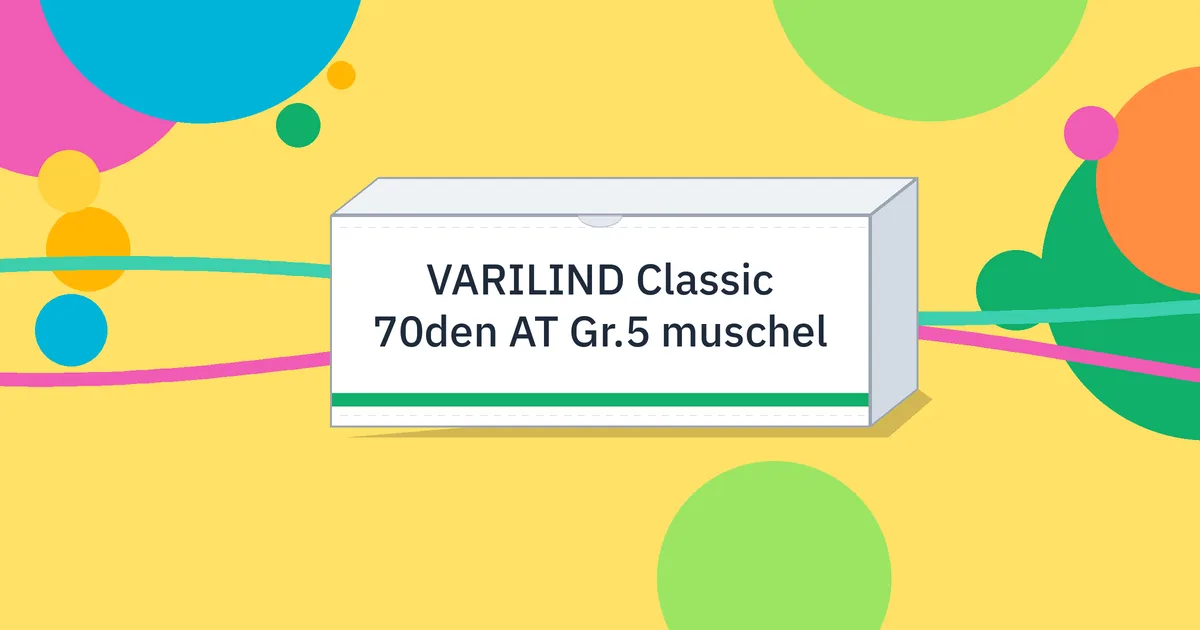 Symbolbild: Packung mit der Aufschrift VARILIND Classic 70den AT Gr.5 muschel (PZN 09522036) – Verfügbarkeit und Bezug in Apotheken in Frankfurt am Main
