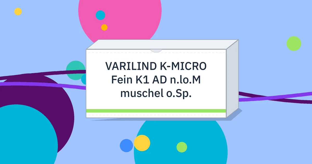 Symbolbild: Packung mit der Aufschrift VARILIND K-MICRO Fein K1 AD n.lo.M muschel o.Sp. (PZN 20558342) – Verfügbarkeit und Bezug in Apotheken in Frankfurt am Main