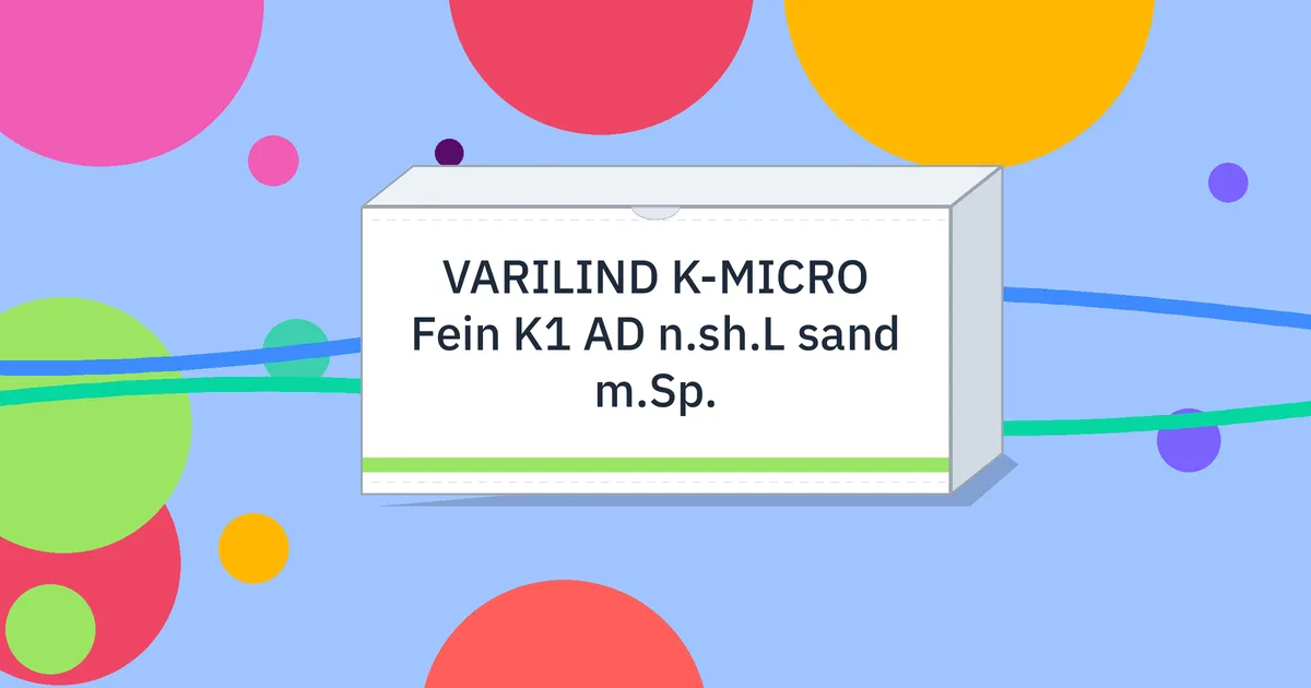 Symbolbild: Packung mit der Aufschrift VARILIND K-MICRO Fein K1 AD n.sh.L sand m.Sp. (PZN 20618831) – Verfügbarkeit und Bezug in Apotheken in Frankfurt am Main