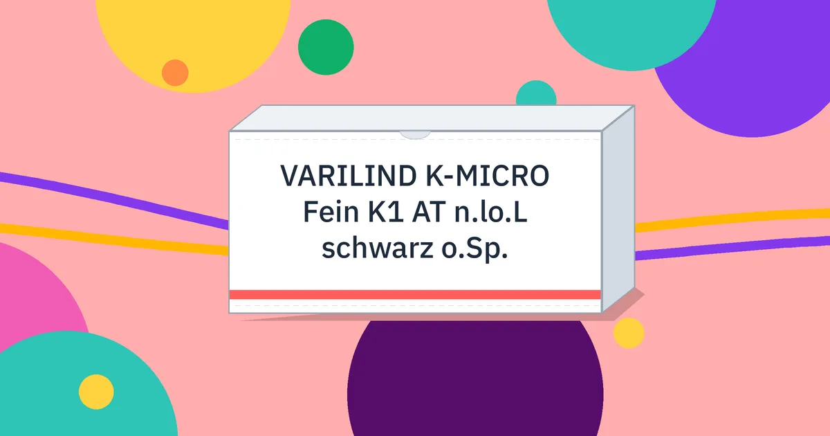 Symbolbild: Packung mit der Aufschrift VARILIND K-MICRO Fein K1 AT n.lo.L schwarz o.Sp. (PZN 20552606) – Verfügbarkeit und Bezug in Apotheken in Frankfurt am Main