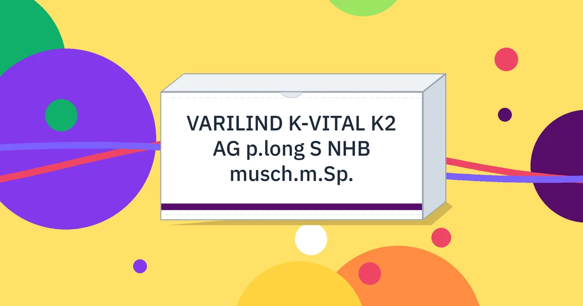 Symbolbild: Packung mit der Aufschrift VARILIND K-VITAL K2 AG p.long S NHB musch.m.Sp. (PZN 20565520) – Verfügbarkeit und Bezug in Apotheken in Frankfurt am Main