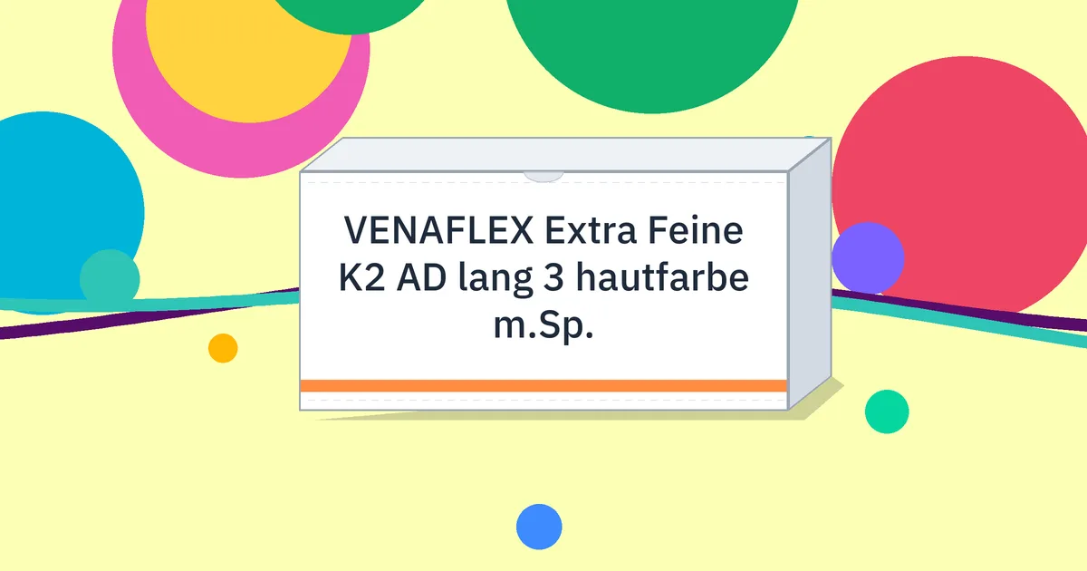Symbolbild: Packung mit der Aufschrift VENAFLEX Extra Feine K2 AD lang 3 hautfarbe m.Sp. (PZN 18308098) – Verfügbarkeit und Bezug in Apotheken in Frankfurt am Main