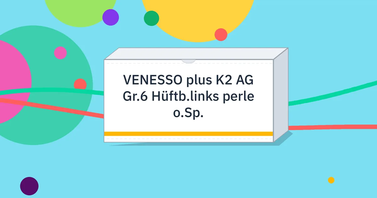 Symbolbild: Packung mit der Aufschrift VENESSO plus K2 AG Gr.6 Hüftb.links perle o.Sp. (PZN 03300978) – Verfügbarkeit und Bezug in Apotheken in Frankfurt am Main