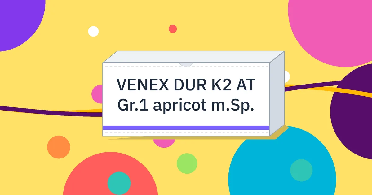 Symbolbild: Packung mit der Aufschrift VENEX DUR K2 AT Gr.1 apricot m.Sp. (PZN 03221859) – Verfügbarkeit und Bezug in Apotheken in Frankfurt am Main