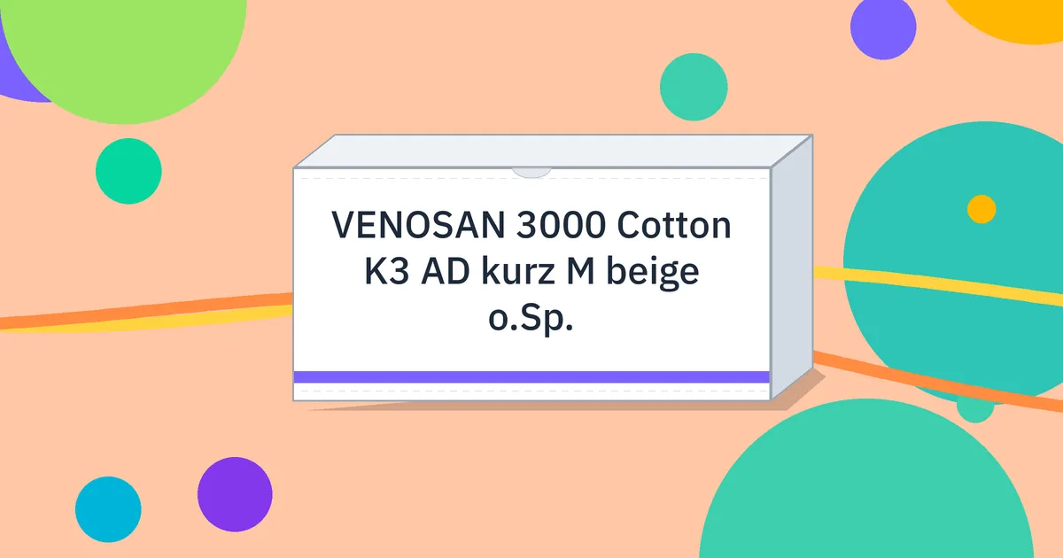 Symbolbild: Packung mit der Aufschrift VENOSAN 3000 Cotton K3 AD kurz M beige o.Sp. (PZN 14421685) – Verfügbarkeit und Bezug in Apotheken in Frankfurt am Main