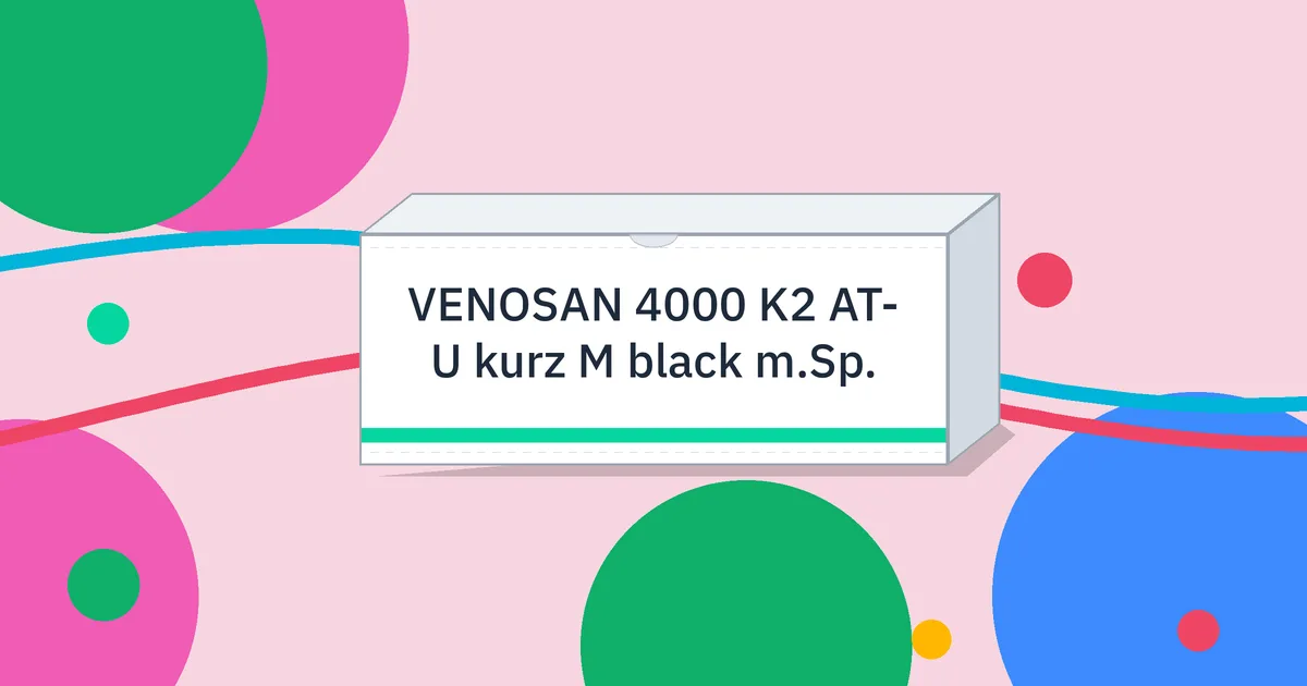 Symbolbild: Packung mit der Aufschrift VENOSAN 4000 K2 AT-U kurz M black m.Sp. (PZN 14427653) – Verfügbarkeit und Bezug in Apotheken in Frankfurt am Main