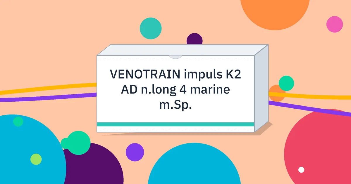 Symbolbild: Packung mit der Aufschrift VENOTRAIN impuls K2 AD n.long 4 marine m.Sp. (PZN 15221149) – Verfügbarkeit und Bezug in Apotheken in Frankfurt am Main