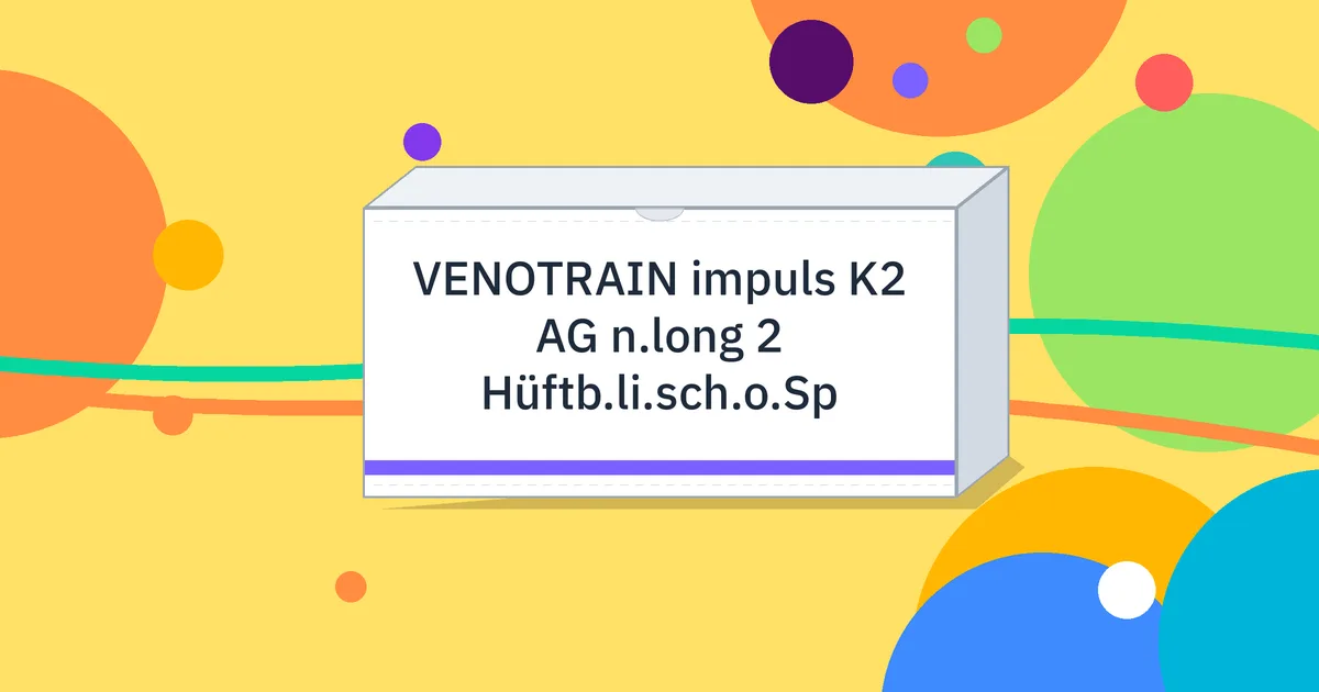 Symbolbild: Packung mit der Aufschrift VENOTRAIN impuls K2 AG n.long 2 Hüftb.li.sch.o.Sp (PZN 10295025) – Verfügbarkeit und Bezug in Apotheken in Frankfurt am Main