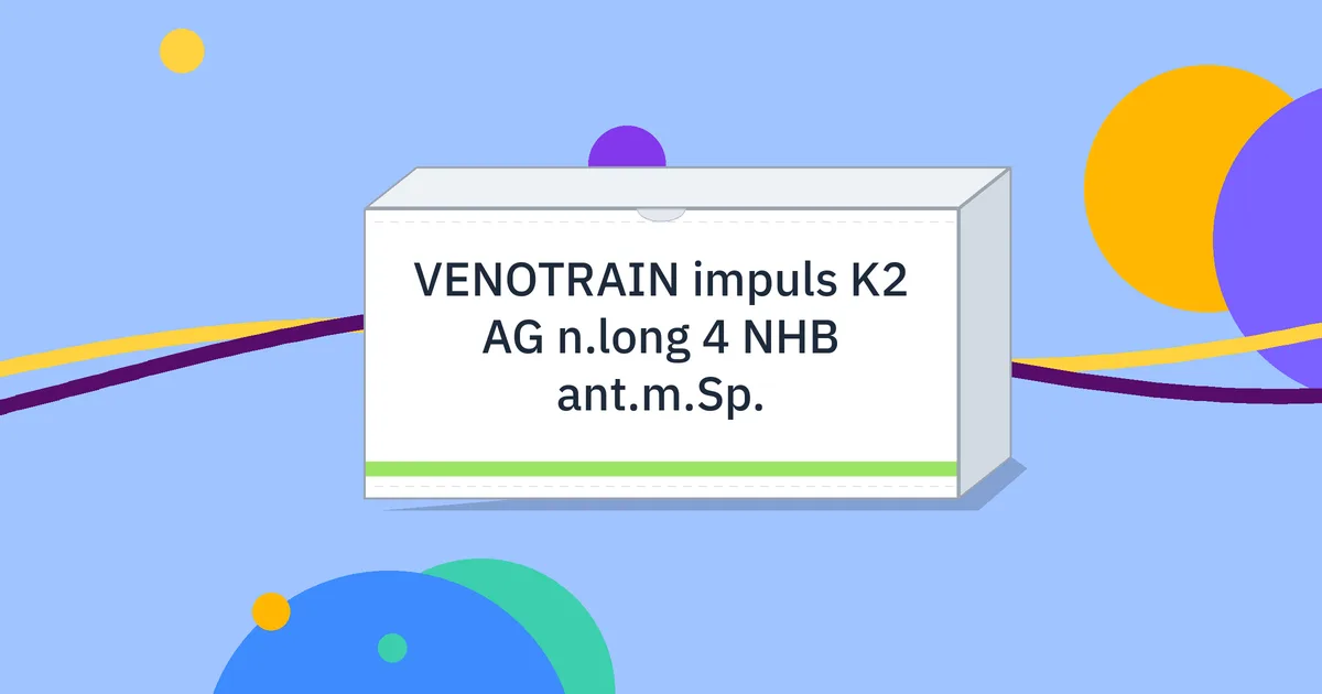 Symbolbild: Packung mit der Aufschrift VENOTRAIN impuls K2 AG n.long 4 NHB ant.m.Sp. (PZN 15214729) – Verfügbarkeit und Bezug in Apotheken in Frankfurt am Main