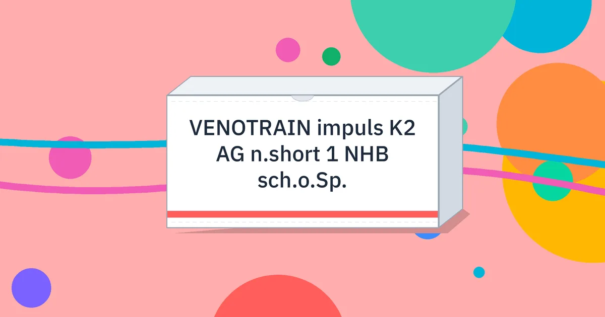 Symbolbild: Packung mit der Aufschrift VENOTRAIN impuls K2 AG n.short 1 NHB sch.o.Sp. (PZN 00517795) – Verfügbarkeit und Bezug in Apotheken in Frankfurt am Main