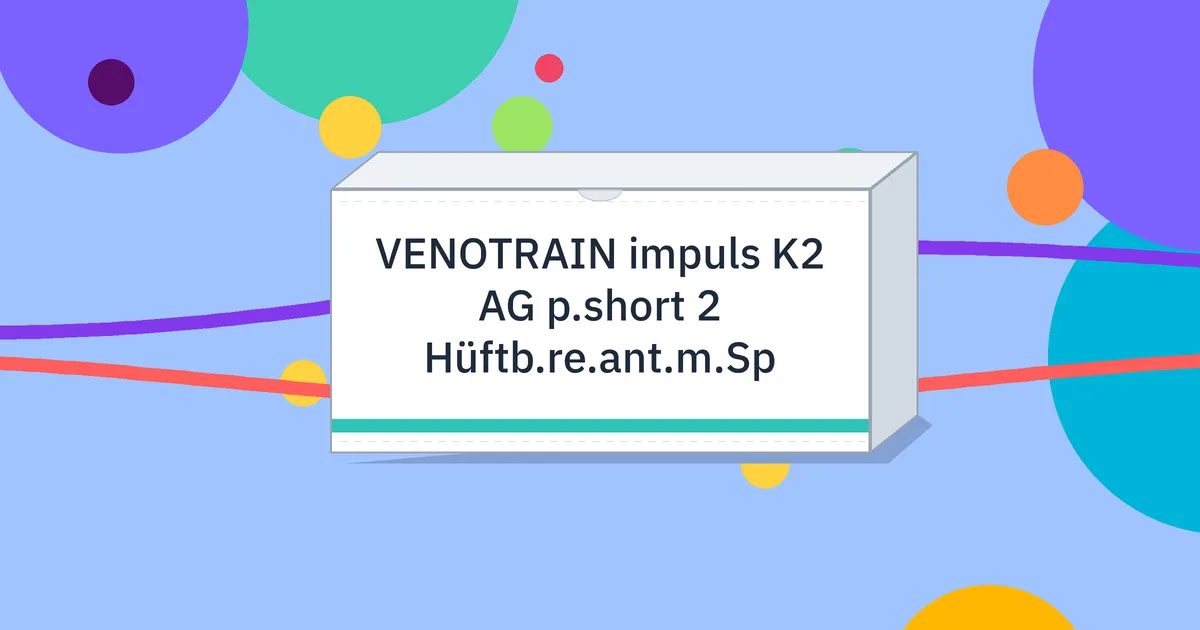 Symbolbild: Packung mit der Aufschrift VENOTRAIN impuls K2 AG p.short 2 Hüftb.re.ant.m.Sp (PZN 15217082) – Verfügbarkeit und Bezug in Apotheken in Frankfurt am Main
