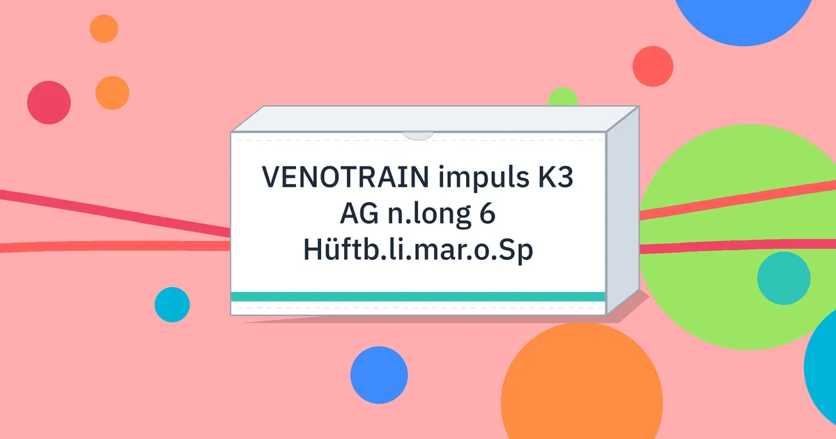 Symbolbild: Packung mit der Aufschrift VENOTRAIN impuls K3 AG n.long 6 Hüftb.li.mar.o.Sp (PZN 15220339) – Verfügbarkeit und Bezug in Apotheken in Frankfurt am Main