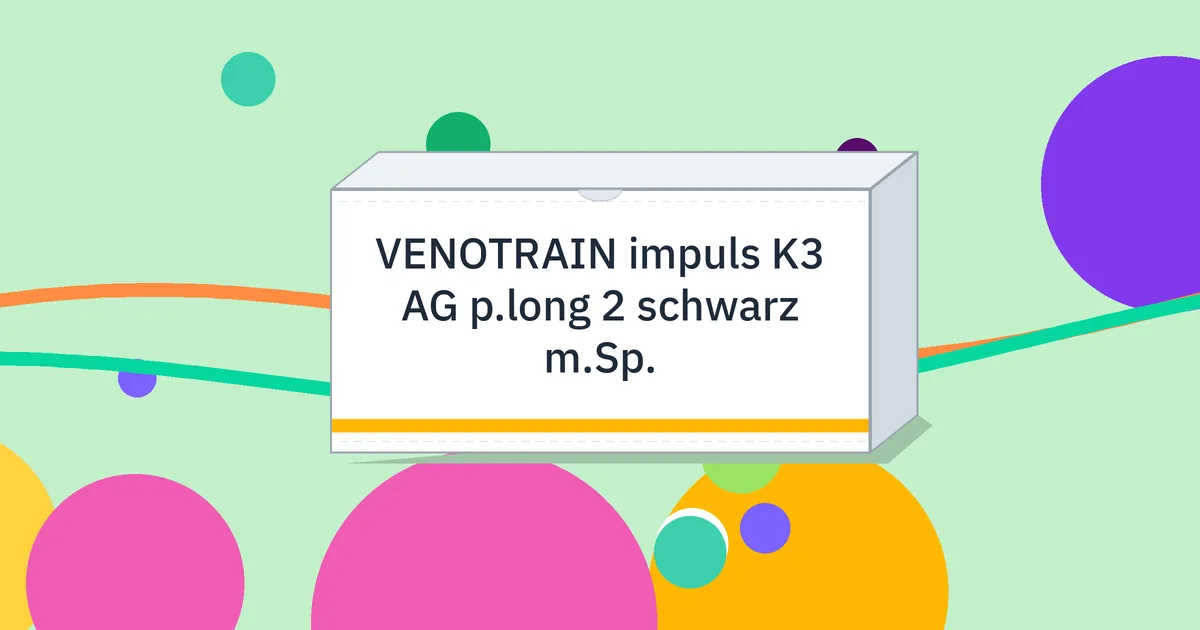 Symbolbild: Packung mit der Aufschrift VENOTRAIN impuls K3 AG p.long 2 schwarz m.Sp. (PZN 00499583) – Verfügbarkeit und Bezug in Apotheken in Frankfurt am Main